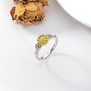 PROESS Sunflower Fidget Ring for Women Girls You Are My Sunshine Statement Ring Sterling Silver Rose Sunflower Jewelry Size 6-8 (6#)