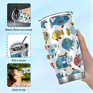 HXshaoye Hand-painted moldfish Stainless Steel car cup with Straw Lid insulated coffee mug with lid for outdoor portable cup 20 oz vaso térmico para cafe 20oz