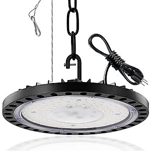 FAMURE LED UFO High Bay Light,100W 12000LM with Plug 5ft Cords Led Workshop Lighting IP65 Waterproof Outdoor Security Light led floodlight Garage Lighting LED Commercial Bay Lighting 1pack
