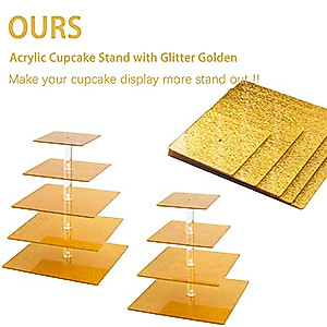 BLBYHO 4 Tier Gold Cupcake Stand, Acrylic Cupcake Tower Display Dessert Stand, Square Cupcake Stand Combo Set for Dessert Table Bases para Cupcake, Good for Birthday Party Wedding, Christmas