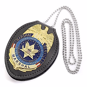 Cedilis 2 Pack Police Badge Holder with Metal Clip, Made of PU Leather, Professional Use for Law Enforcement, Universal, Free Neck Chain, Oval, Black, Badge Not Included