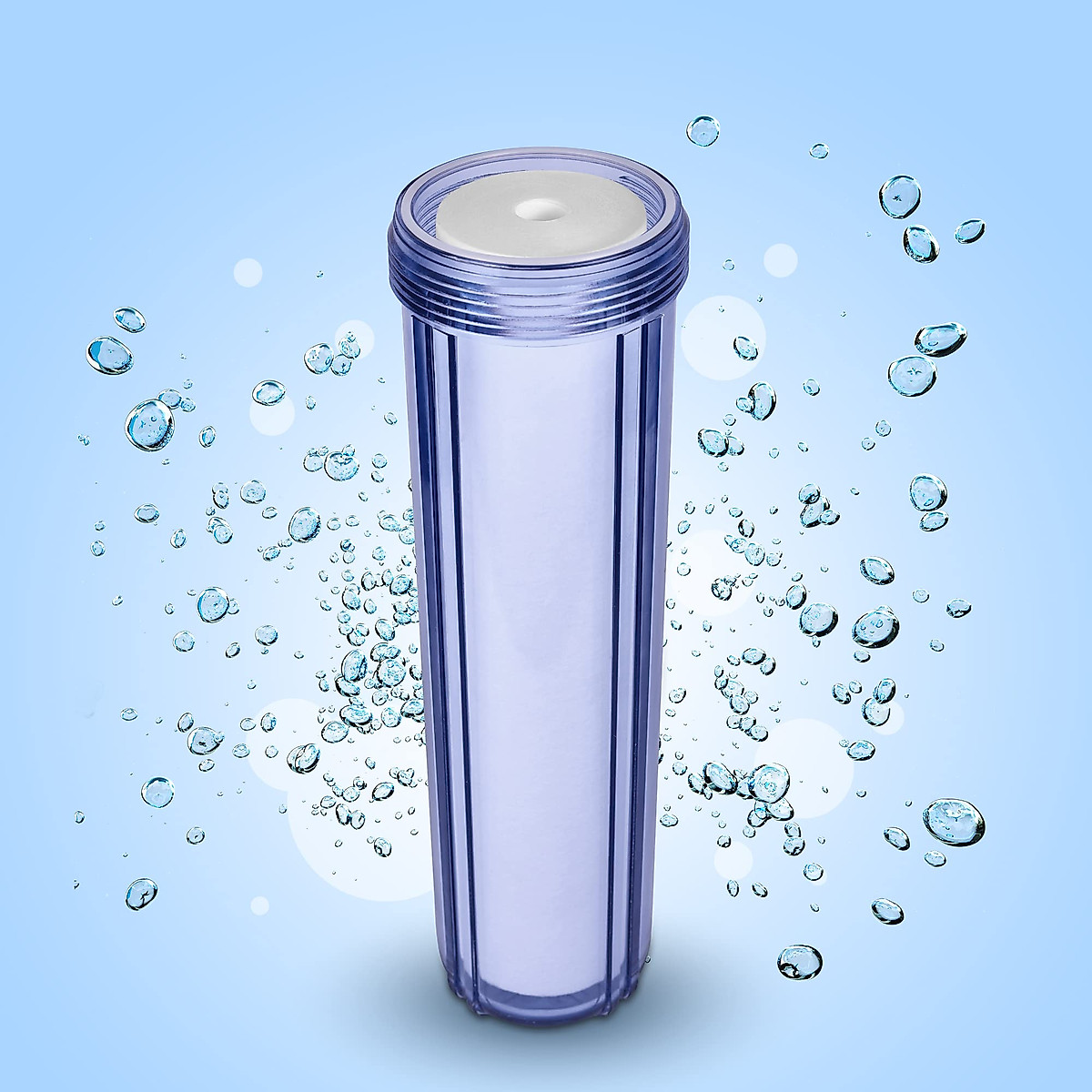 High Capacity 20 x 4.5-Inches Transparent Whole House Water Filter Purifier System with Presser Relief Button, 1” Inlet/Outlet Brass Port & Yearly Supply (4) Polypropylene Sediment Cartridges 5 Micron