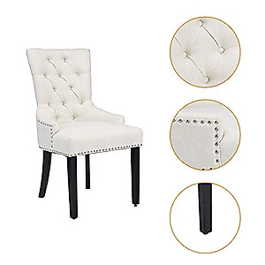 CangLong Modern Elegant Button-Tufted Upholstered Fabric With Nailhead Trim Side Chair for Dining Room Accent Chair for Bedroom, Set of 2, Beige