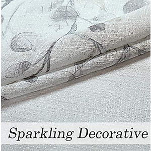 Central Park Leaf Floral Print Metallic Sheer Linen Window Curtain Panel for Rustic Living Room/Bedroom Sparkling Decorative 6 Grommets Top Drape Farmhouse Curtains,Gray Tan,40" x 95"x2, 2 PK