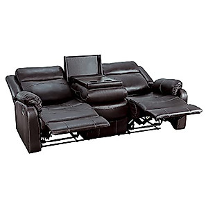 Lexicon Miramar Polished Microfiber Double Lay Flat Reclining Sofa with Drop-Down Cup Holders, 81" W, Dark Brown