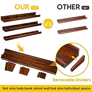 Floating Shelves Wood 36 Inches Long A4 Deep with Removable Dividers, Wall Shelves Wall Shelf, Rustic Floating Bookshelf, Wall Shelves for Bedroom, Long Picture Ledge Shelf Shelfs, Wall Bookshelf