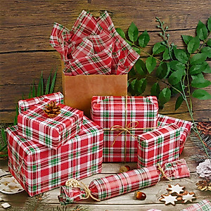 100 Sheets 20 * 14 Inches Christmas Buffalo Plaid Tissue Paper, Red Green White Tissue Paper for Gift Bags, Rustic Art Tissue Paper for Gift Wrapping for Xmas New Year Party DIY Craft