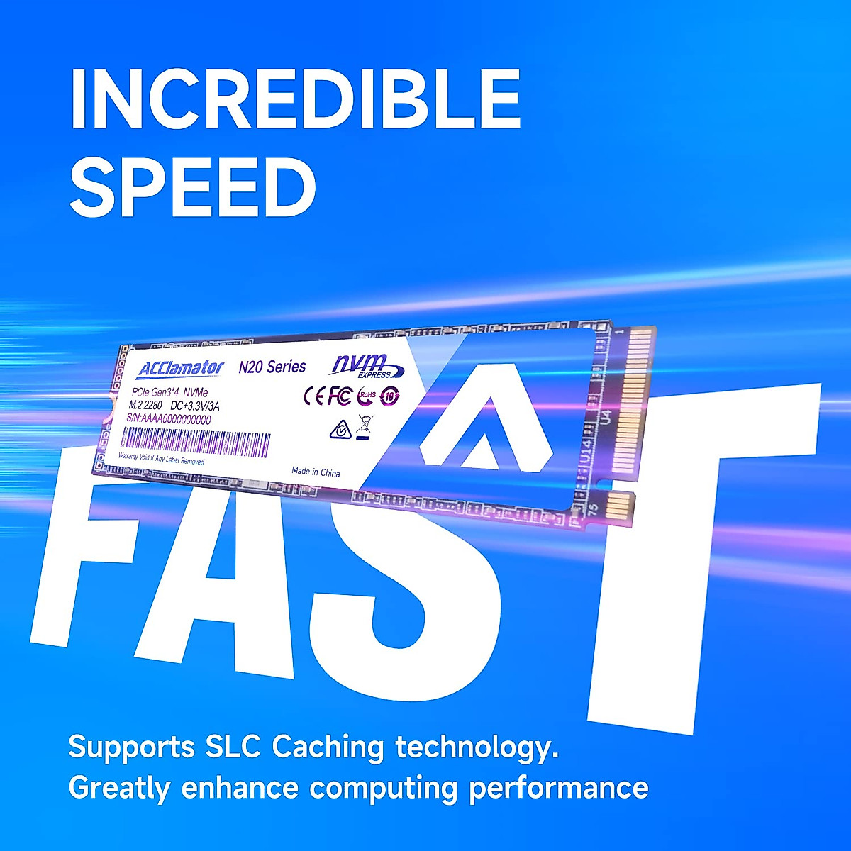 Acclamator NVMe 1TB Read 2500MB/s PCle 3.0x4, M.2 2280, Internal Solid State Drive, Storage for PC, Laptops, Gaming and More, N20