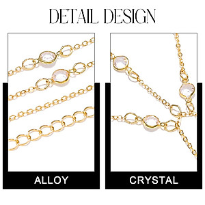 Asooll Layer Crystal Body Chain Rhinestone Bra Beach Bikini Chains Harness Chain Party Nightclub Body Accessories Jewelry for Women and Girls (Gold)