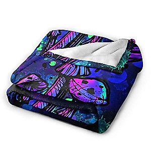 WDFS Psychedelic Mushrooms Flannel Fleece Throw Blankets Super Soft Cozy Warm Plush Bedding for Adults Kids Lightweight Blankets for Couch,Sofa,Bed 50''x40'', Black19