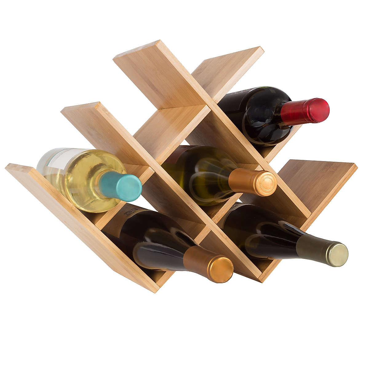 Classic Cuisine Bamboo 8 Bottle Wine Rack-Space Saving Tabletop Free Standing Wine Bottle Holder for Kitchen, Bar, Dining Room-Modern Storage Shelf, Wood