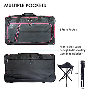 Travolution Dance Bag with Garment Rack, 24 Inch Rolling Duffel With Wheels, Ideal for Competitions & Travel, Easy-assembly Lightweight Aluminum Clothes Rack, Wheeled Upright Luggage, Black/Pink