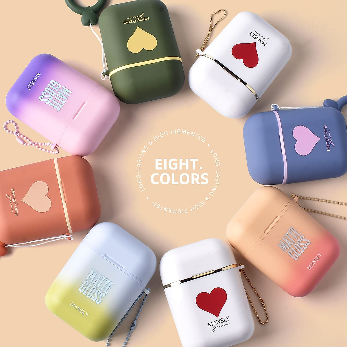 LAMUSELAND Matte Lipstick, 2Pc/Set Waterproof Long Lasting Moisturizing Lip Stain Earphone Dual-color Lip Gloss Primer, Non-stick Cup Lip Make Up Gift Kit for Girls (White)