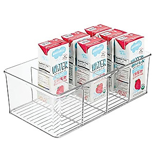 mDesign Plastic Divided Kitchen Organizer Bin Container Box with 4 Sections for Pantry, Fridge, Refrigerator, Countertop, Pantry - Hold Cereal, Snacks, Tea, Seasoning - Ligne Collection - Clear