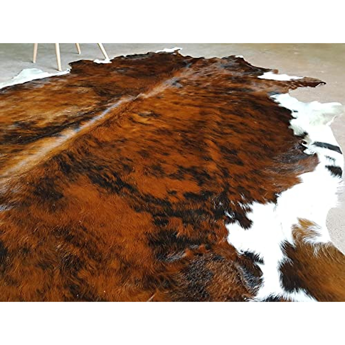 ecowhides | Genuine Cowhide Rug, Brindle White Belly Brazilian Cowskin, Area Rug, Western Home Decor, Premium Quality, Living Room Accessories, (X-Large) 7 x 6 ft