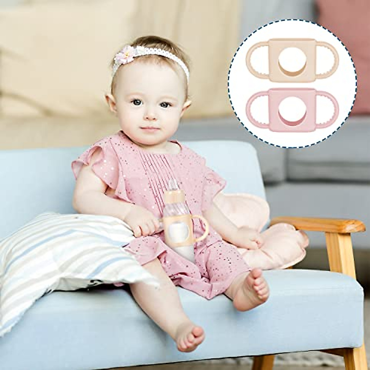 2pcs Baby Bottle Handles for Dr Brown Narrow Baby Bottle, Soft Comfortable Material Silicone BPA Free for Dr Brown Bottle with Easy Grip Handle Over Six Months Baby (Light Pink, Creamy White)