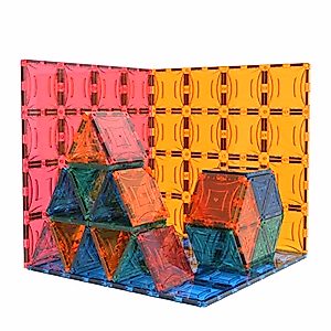 Mag-Genius Magnet Tiles Super Big Magnet Toy Building Toy Board Size of 16 Magnet Tiles 3 Stabilizer 12" X 12" Magnet Plates Compaible with Any Other Brand