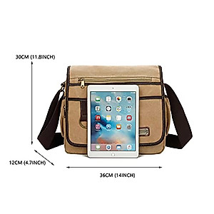 Sunsomen Canvas Messenger Bag Satchel Bag Crossbody Bag Shoulder Bag 14inch With Water Pocket (Army green)