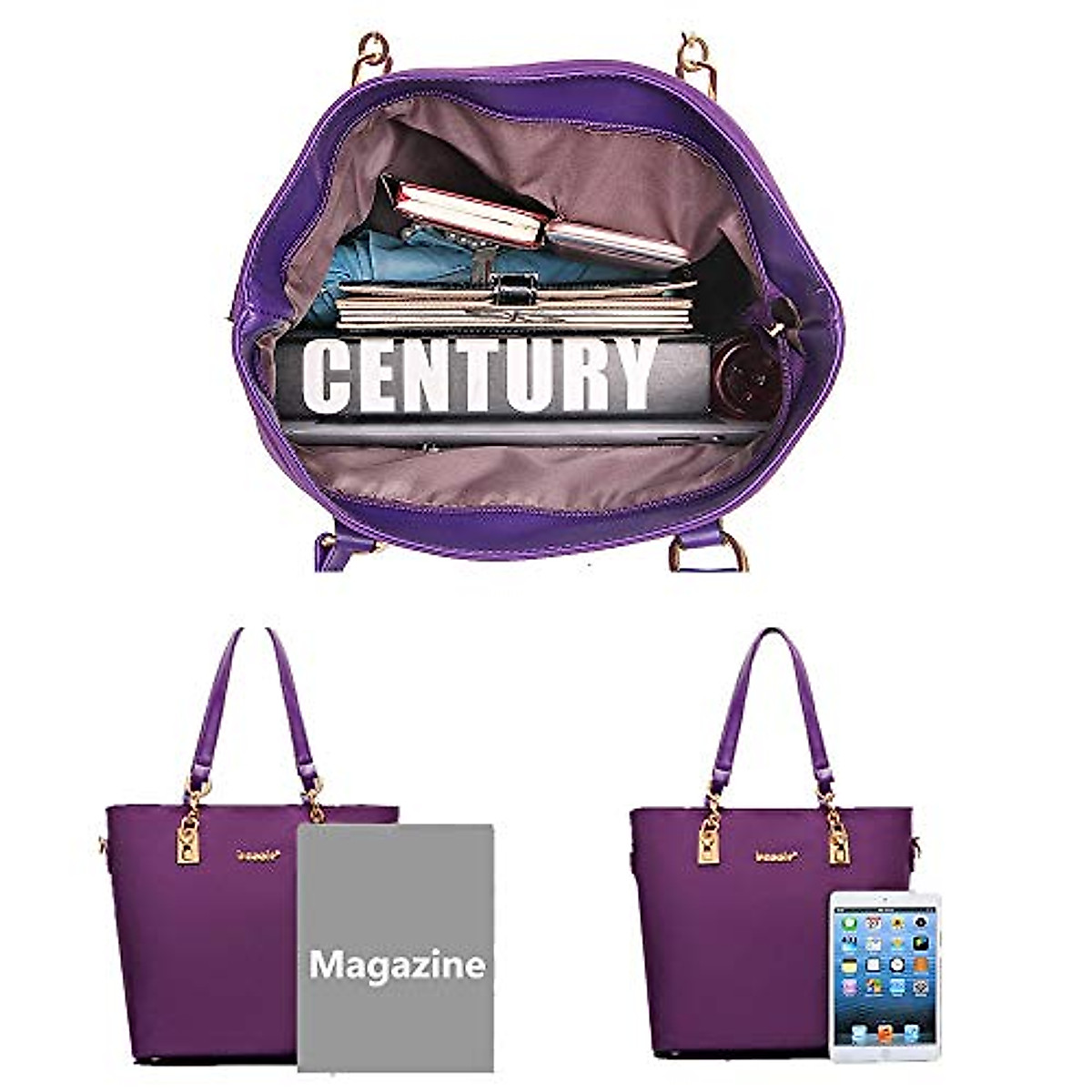 AlwaySky Women Shoulder Bag 6 PCS Top-Handle Handbag Tote Purse Wallet Key Case Set (Black)