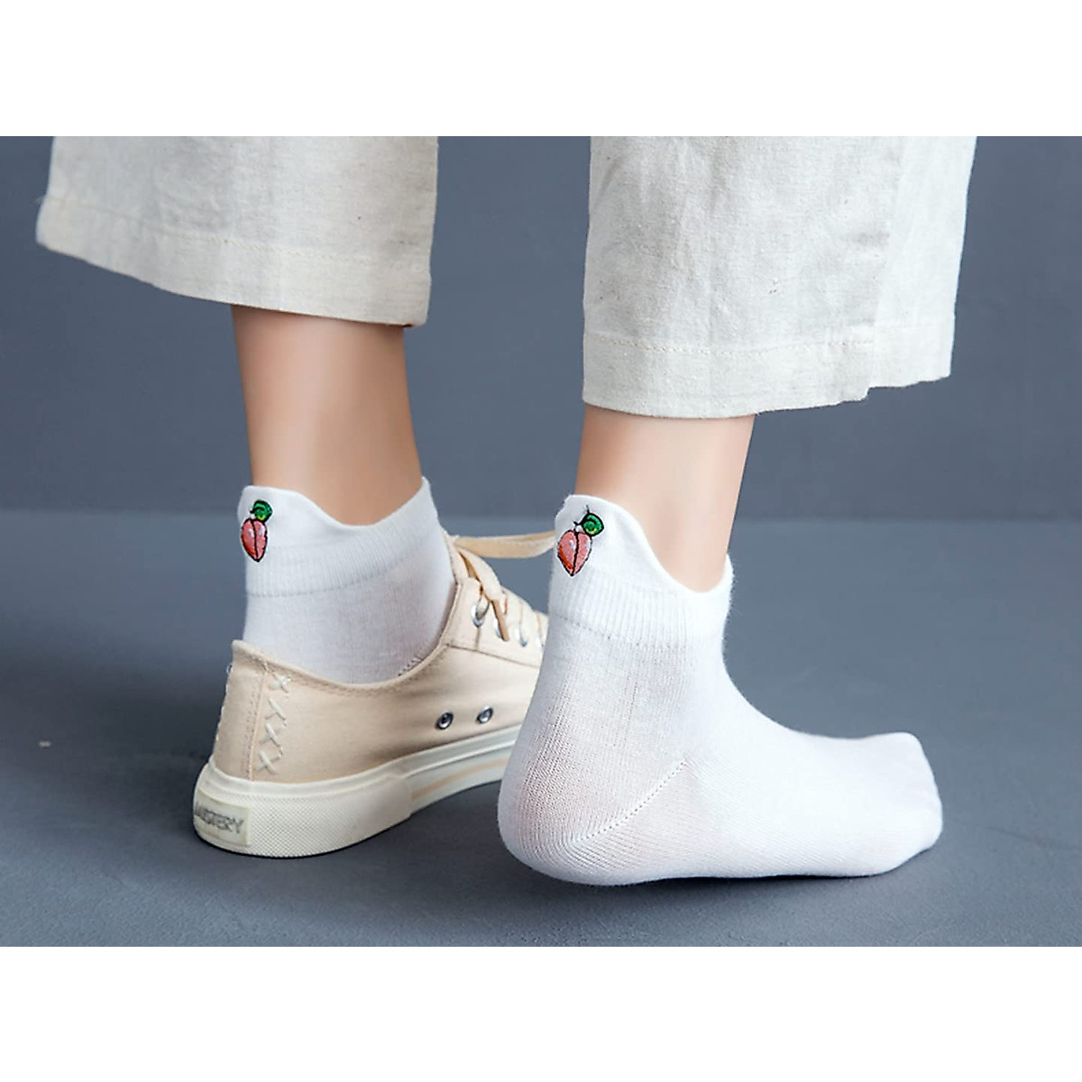 Joylife Fruit Embroidered Ankle Socks Cute Low Cut Socks for Women, Ladies, Girls, Fruit Heel Embroidered 10 Pack