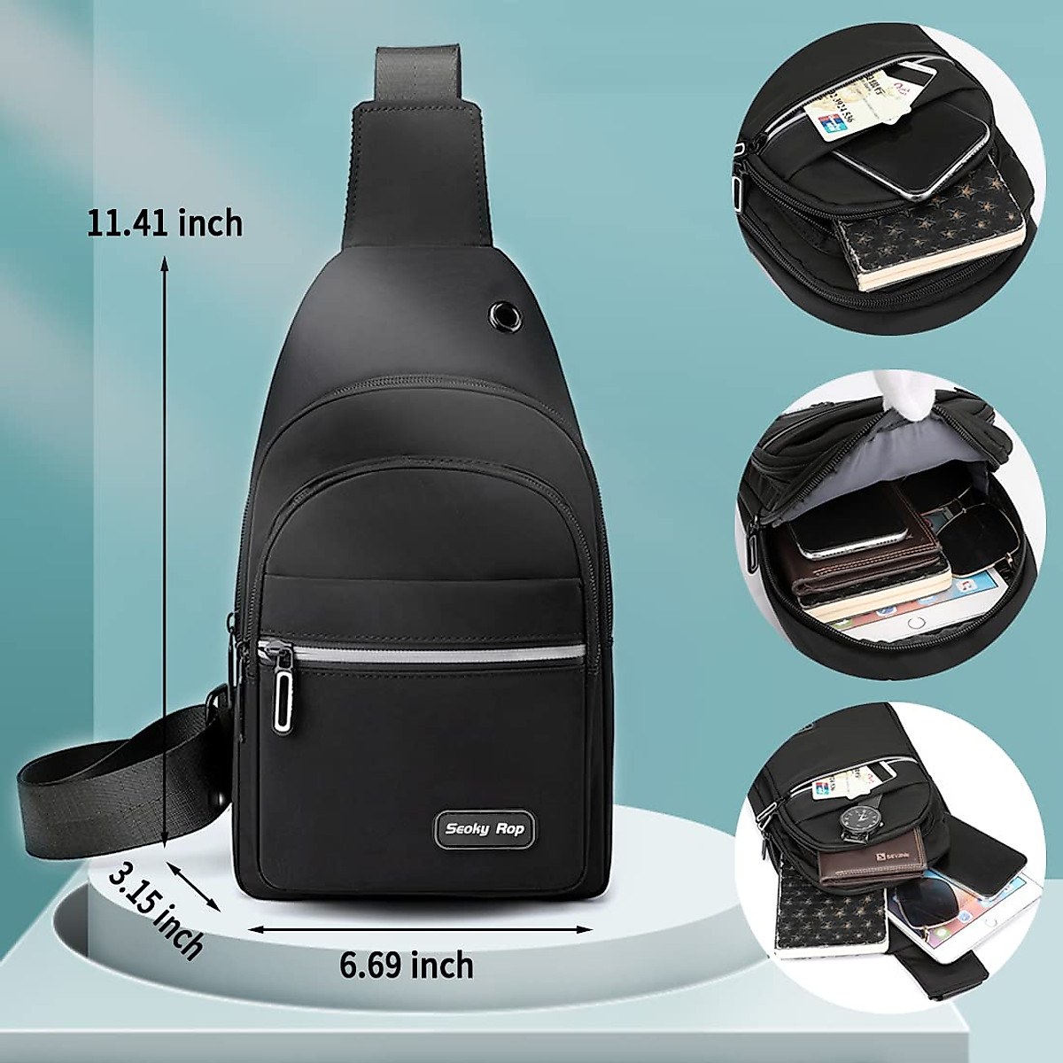 Seoky Rop Sling Bag Crossbody Backpack for Men Women Small Chest Shoulder Bag for Travel Hiking Daypack Green