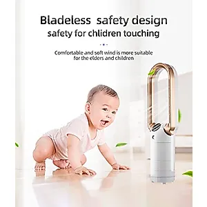 Ocean Loong Bladeless Tower Fans with Remote Control, 28 inch Quite Cooling Fan with 120° Oscillation & 270°Tilt Head, 9 Hours Timer, 9 Speeds Air Circulator for Bedroom Office Home, White/Gold