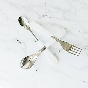 Avanchy Baby Spoons and Forks Stainless Steel and Silicone Set, Self Feeding Food Utensils, 4 Months Baby Led Weaning, 2 Pack, Green Spoon, Fork