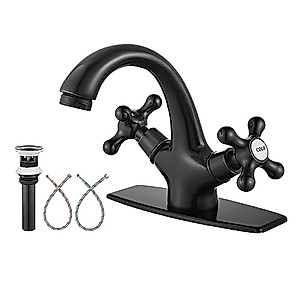 Aolemi Bathroom Sink Faucet Oil Rubbed Bronze Single Hole Double Handle Cross Knobs Vanity Sink Basin Mixer Tap and Pop Up Drain with Overflow