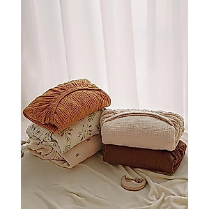 Muslin Crib Sheets for Girls and Boys, Cotton Boho Neutral Fitted Baby Crib Sheet for Standard Crib Mattress & Toddler Bed Mattress (52"x28"), Soft and Breathable, 2 Pack (Retro Yellow&Beige)