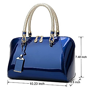 Royal Blue Purse for Women Crossbody Shiny Patent Leather Handbags Dome Satchel Handbags Medium Size
