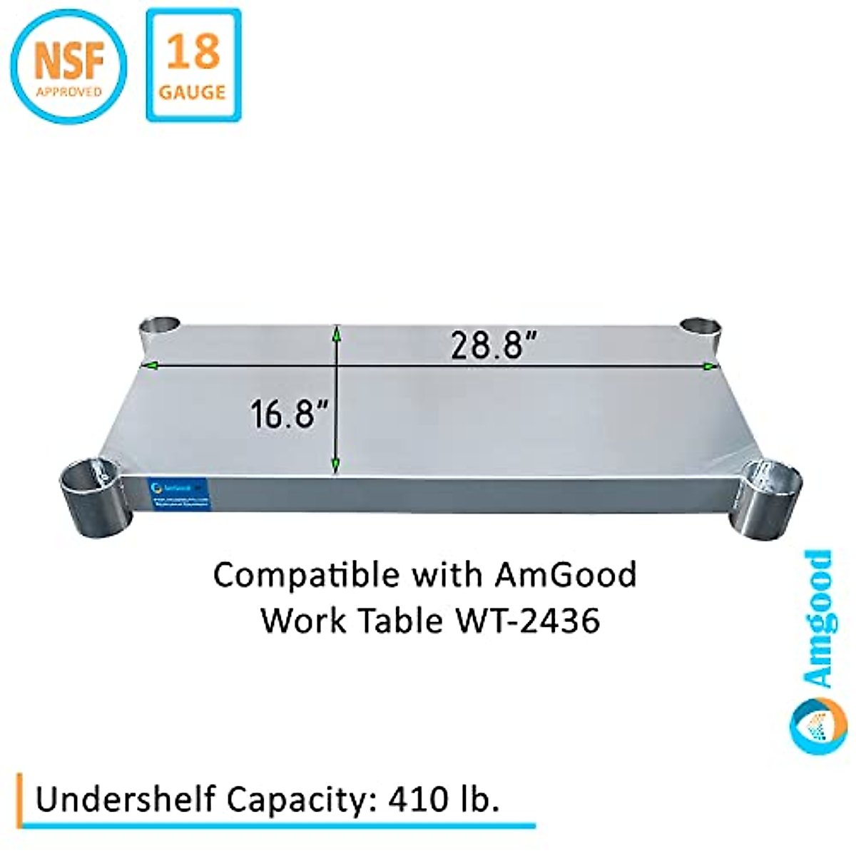 Additional Undershelf for AmGood Work Table | Adjustable Galvanized Steel Undershelf (24" x 36")