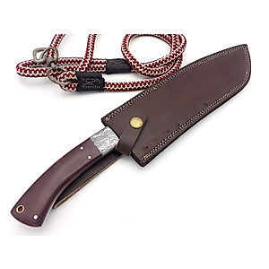 Nooraki-57 Premium Quality Outdoor/Survival/Hunting Knife - Damascus Steel 256 Layers with Genuine Leather Sheath 15 inch Full Tang