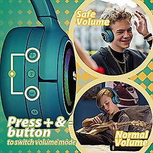 iClever Magic Switch Headphones for Kids Teens Bluetooth, Premium Sound, 45Hour Playtime, Safe Volume Mode, Built-in Mic Light Up Kids Bluetooth Headphones for Tablets, Smartphones (Vintage Green)