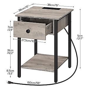 HOOBRO Nightstands Set of 2 with Charging Station, End Tables Set of 2 with Storage Drawer, Bedside Table with USB Ports and Outlets, Night Stand for Bedroom Greige and Black BG40UBZP201