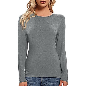 Urban CoCo Womens Crewneck Slim Fitted Long Sleeve T-Shirt Solid Tight Tunic Tops (Dark Grey, XL)