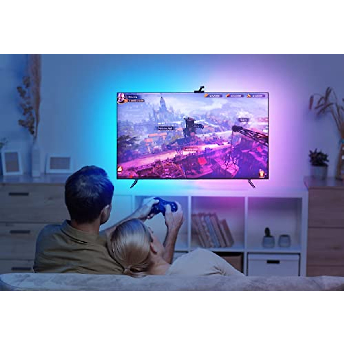 TV LED Backlights with Camera, Wi-Fi TV Backlights for 55-65 inch TVs PC, Compatible with Alexa & Google Assistant, App Control, Music Sync TV Lights, Adapter