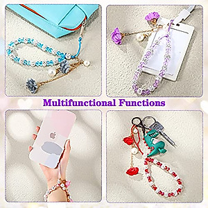 6 Pieces Cell Phone Straps Crystal Flower Pendant Mobile Phone Lanyard Beads Chain Anti-Lost and Non-Slip Mobile Phone Strap Charm for Keychain Camera U Disks Handbag Decoration Accessories