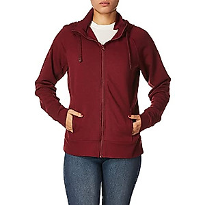 Danskin Women's Double Collar Full Zip Hooded Jacket, Burgundy, Small