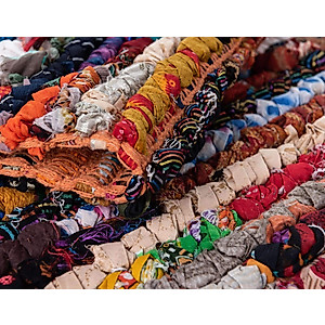 Unique Loom Braided Chindi Collection Area Rug - Multi-Striped (4' 1" x 6' 1" Rectangle, Multi/ Black)