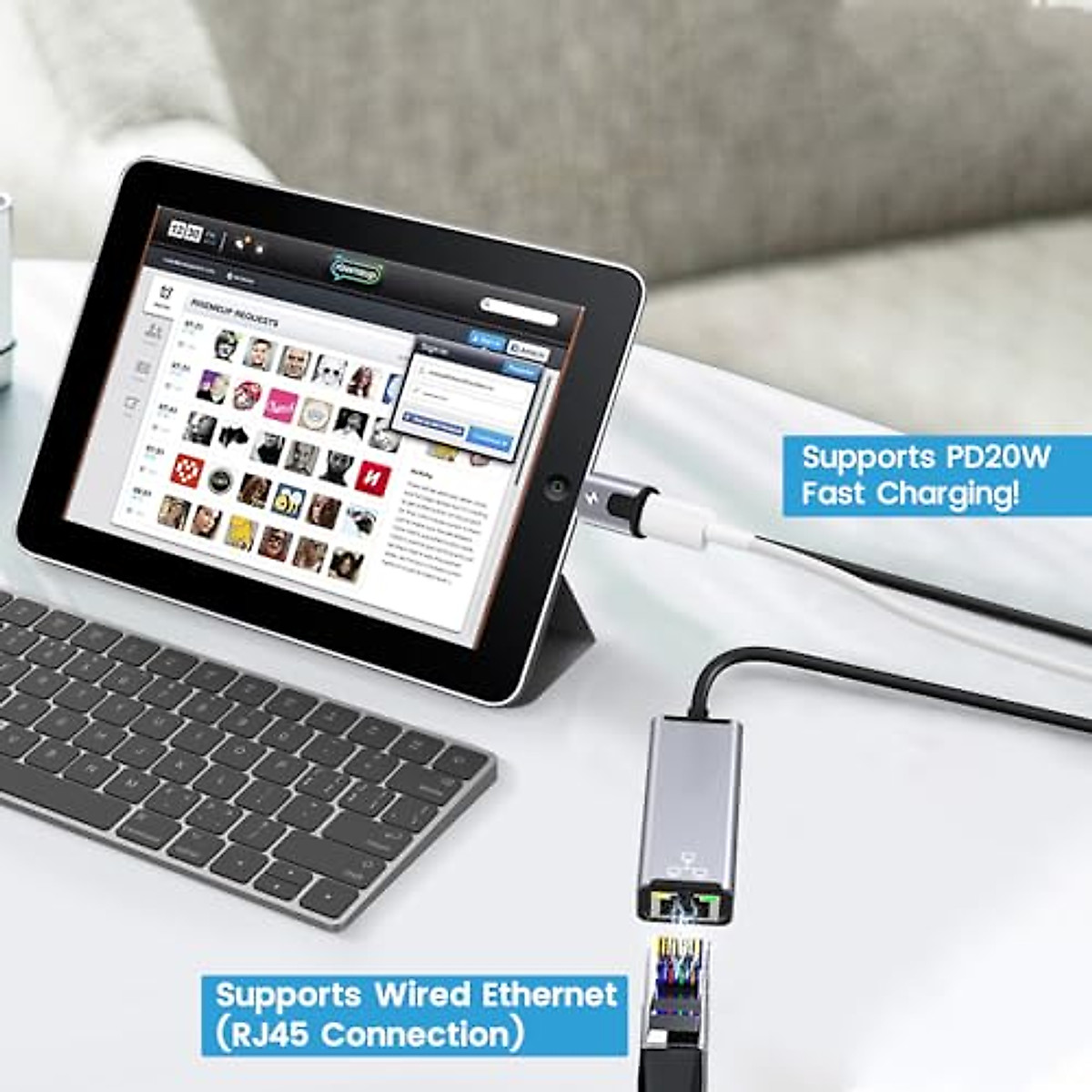 Ethernet Adapter Replacement for iPad Air 2 3, Phone 12/13/14/11 Pro Max/X, RJ45 LAN Wired Network Adapter with 20W PD Fast Charger, Plug and Play