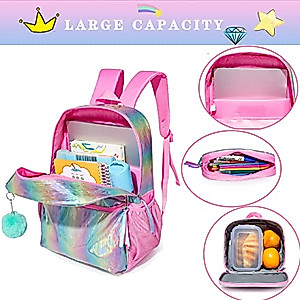 HTgroce Girls Backpack with Lunch Box Kindergarten Backpack for Girls Elementary Bookbag for Students School Preschool Toddler Backpack Set Girls Preschool School Bag with Lunch Box Pencil Case