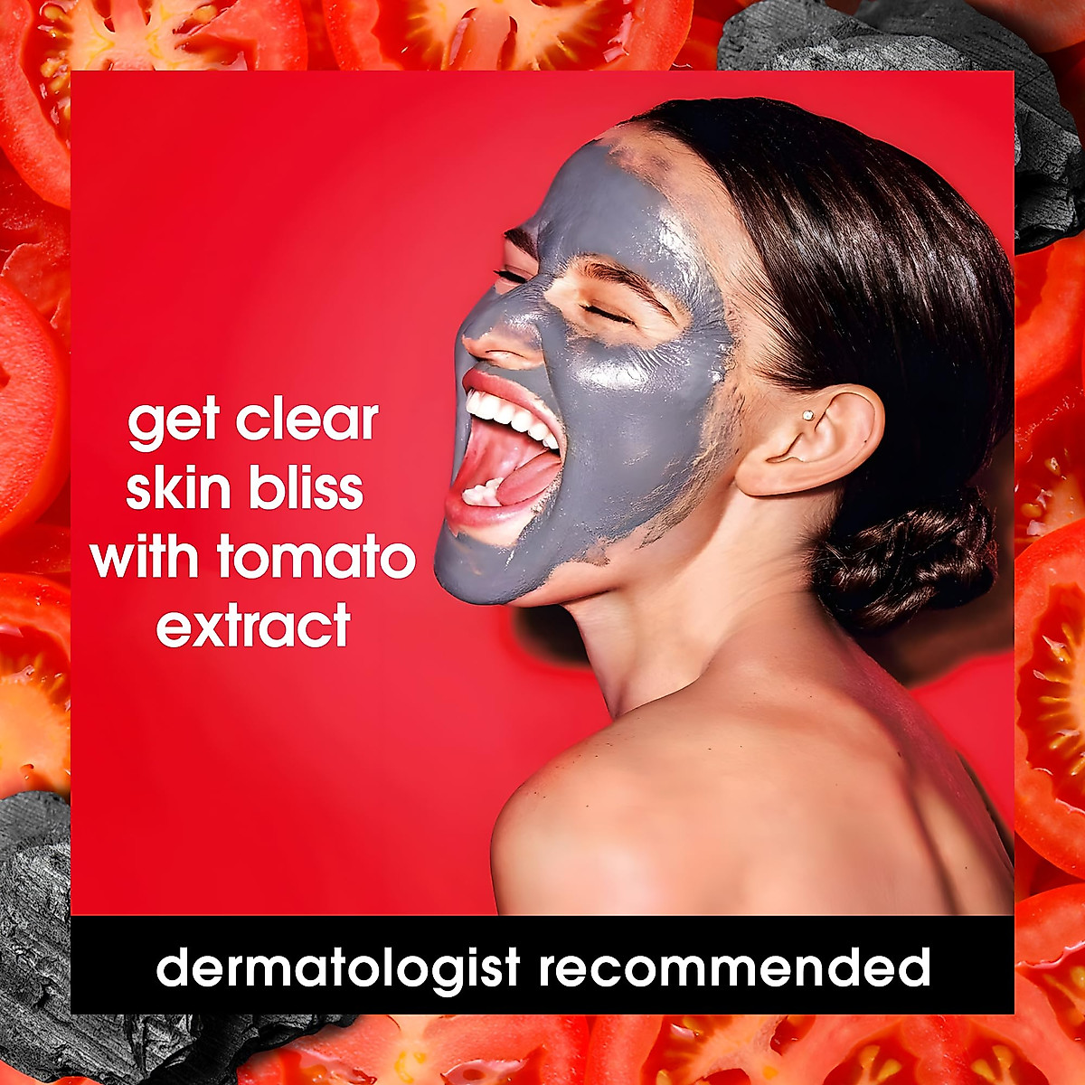 Yes To Tomatoes Clear Skin Detoxifying Charcoal Mud Mask For Acne Prone Skin Draw Out Impurities And Prevent Breakouts Contains Salicylic Acid 96 Natural Ingredients, Red, Tomato, 2.006 Fl Oz