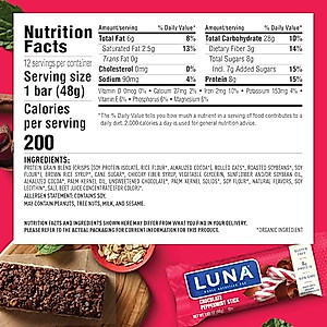 LUNA Bar - Chocolate Peppermint Stick - Gluten-Free - Non-GMO - 7-9g Protein - Made with Organic Oats - Low Glycemic - Whole Nutrition Snack Bars - 1.69 oz. (12 Pack)
