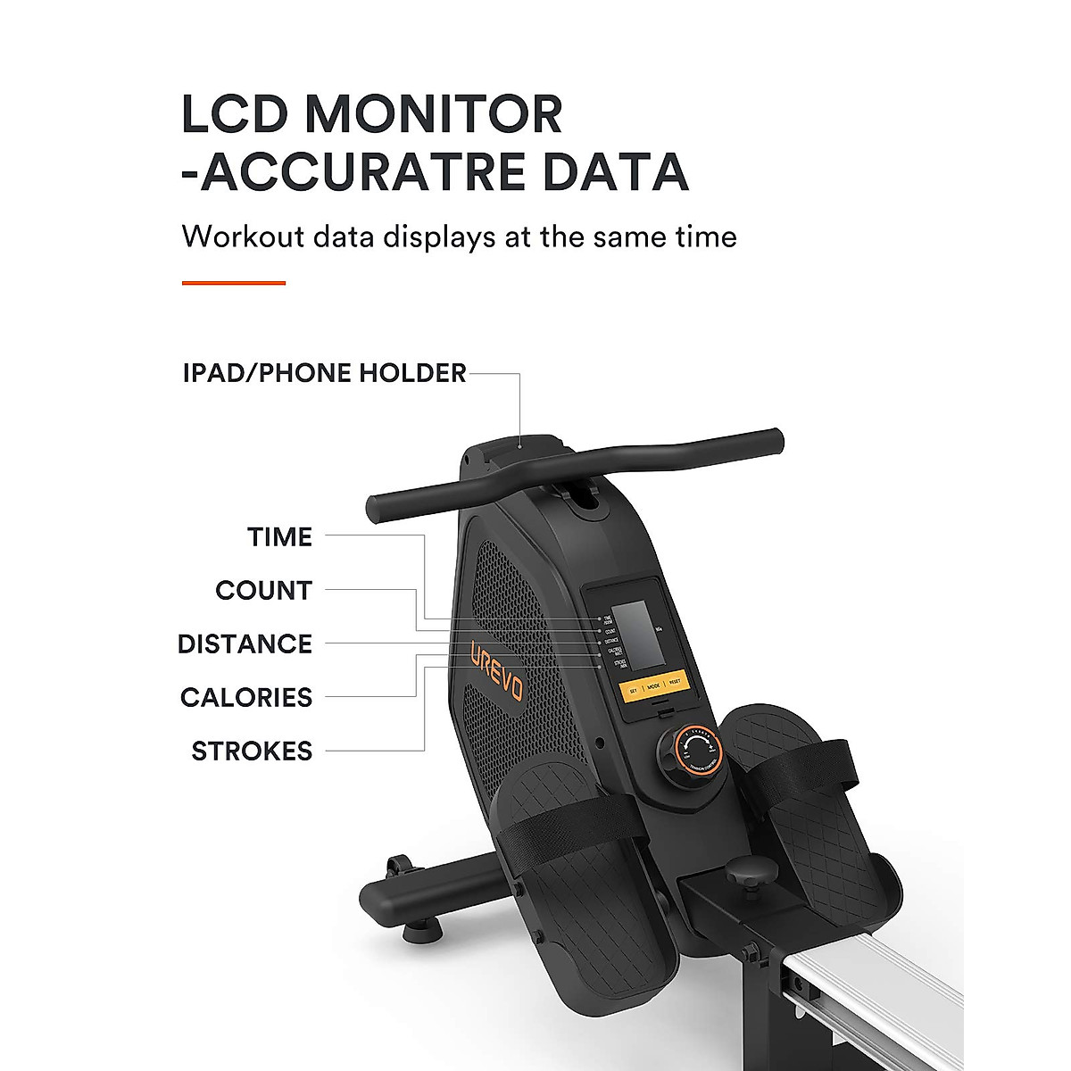 UREVO Foldable Rowing Machine Rower,Magnetic Row Machine Folding Exercise Rower with Aluminum Rail, LCD Monitor,8 Level Adjustable Resistance,330 lb Weight Capacity