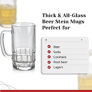 PARNOO Beer Glasses Set of 4 - Freezable 18 oz Glass Beer Mug Made for Cold Beverages - German-Style Beer Stein Mug for Homes, Pubs, Restaurants & More - Dishwasher-Friendly Beer Mugs With Handles