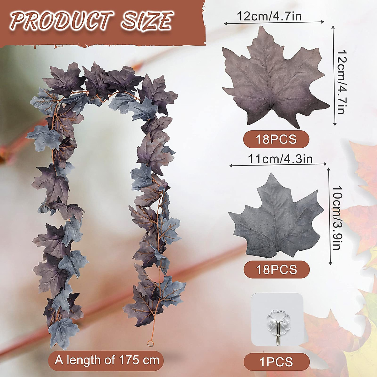 3 Pieces Maple Leaves Fall Garland 5.9 Feet Artificial Fall Leaf Garland Decorative Hanging Vines for Home Garden Party Wedding Thanksgiving Christmas Ornament