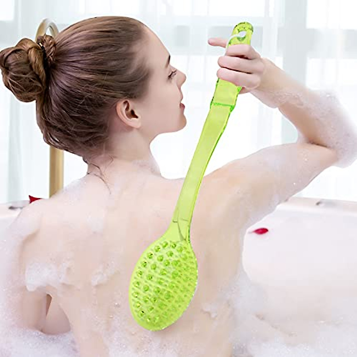 YEEPSYS Bath Brush with Bristles 1 PC Long Handle for Exfoliating Back, Body, and Feet, Bath and Shower Scrubber