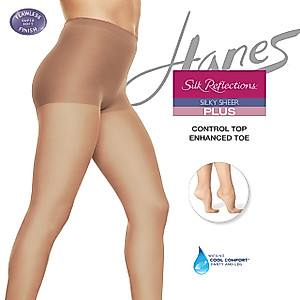 Hanes Silk Reflections Women's Plus-Size Control Top Enhanced Toe Pantyhose, Nude, Petite