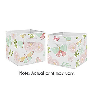 Sweet Jojo Designs Blush Pink, Mint and White Watercolor Rose Organizer Storage Bins for Butterfly Floral Collection - Set of 2