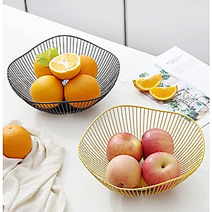 NatureMan Kitchen counter fruit bowl Large fruit basket bowl Metal wavy storage basket Kitchen vegetable and fruit bowl, used to hold fruits, vegetables and bread (Gold-Small)